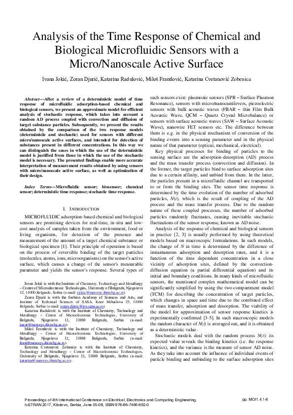 (PDF) Analysis of the Time Response of Chemical and Biological Microfluidic Sensors with a Micro ...
