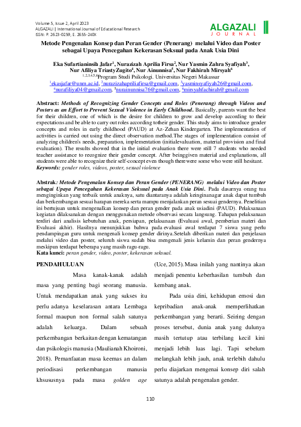 (PDF) Metode Pengenalan Konsep dan Peran Gender (PENERANG) melalui Video dan Poster sebagai ...