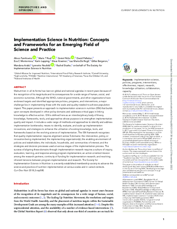 (PDF) Implementation Science in Nutrition: Concepts and Frameworks for an Emerging Field of ...
