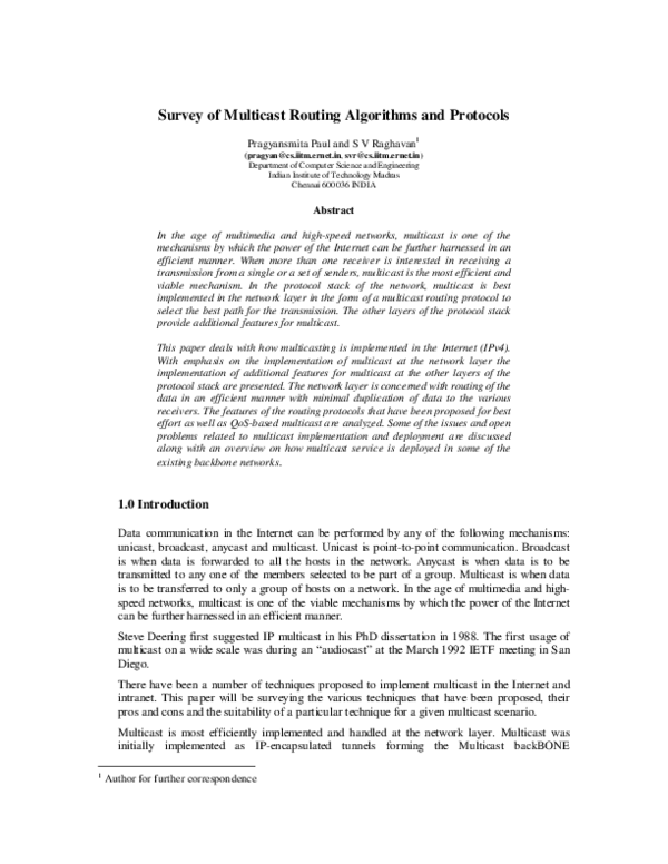 Pdf Multicast Routing Algorithms