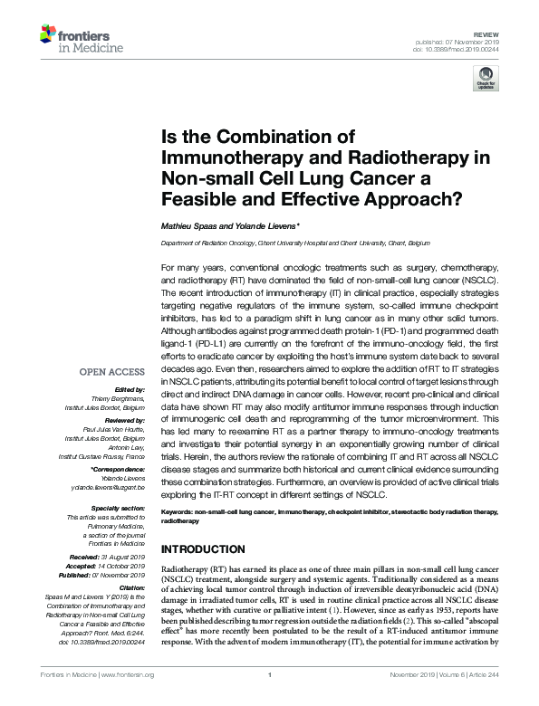 (PDF) Is the Combination of Immunotherapy and Radiotherapy in Non-small Cell Lung Cancer a ...