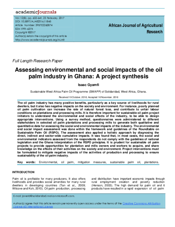 (PDF) Assessing environmental and social impacts of the oil palm ...