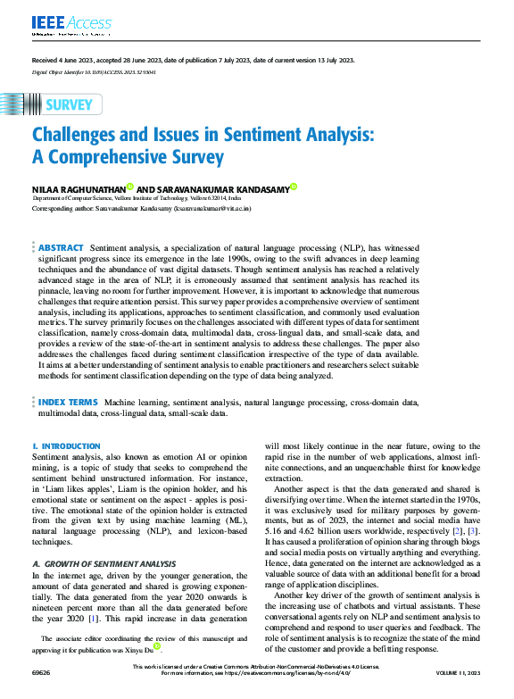 Pdf Challenges And Issues In Sentiment Analysis A Comprehensive Survey