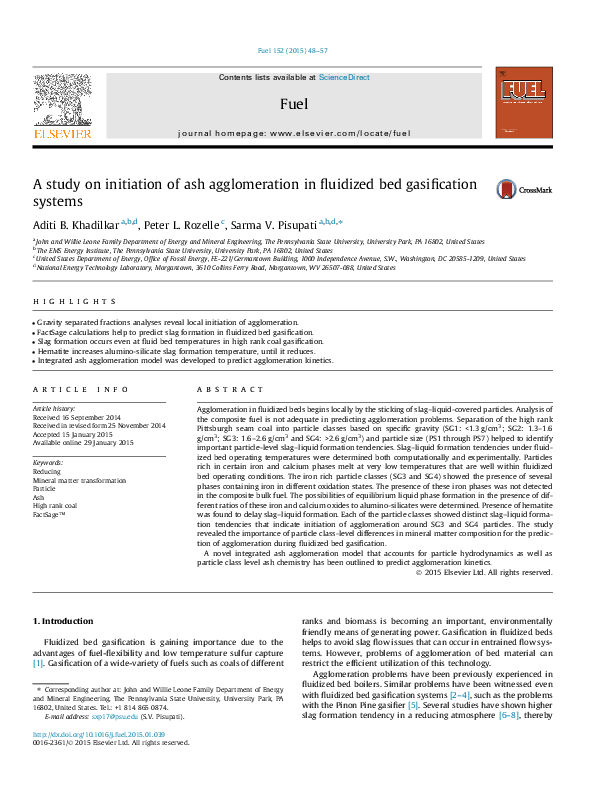 (PDF) A study on initiation of ash agglomeration in fluidized bed gasification systems