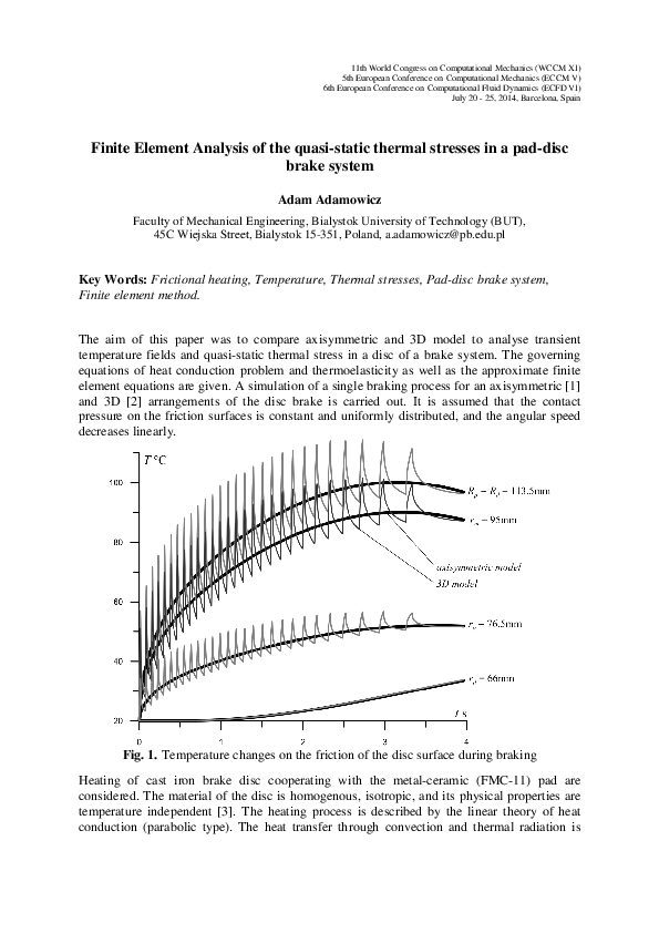 (PDF) Finite Element Analysis of the quasi-static thermal stresses in a pad-disc brake system