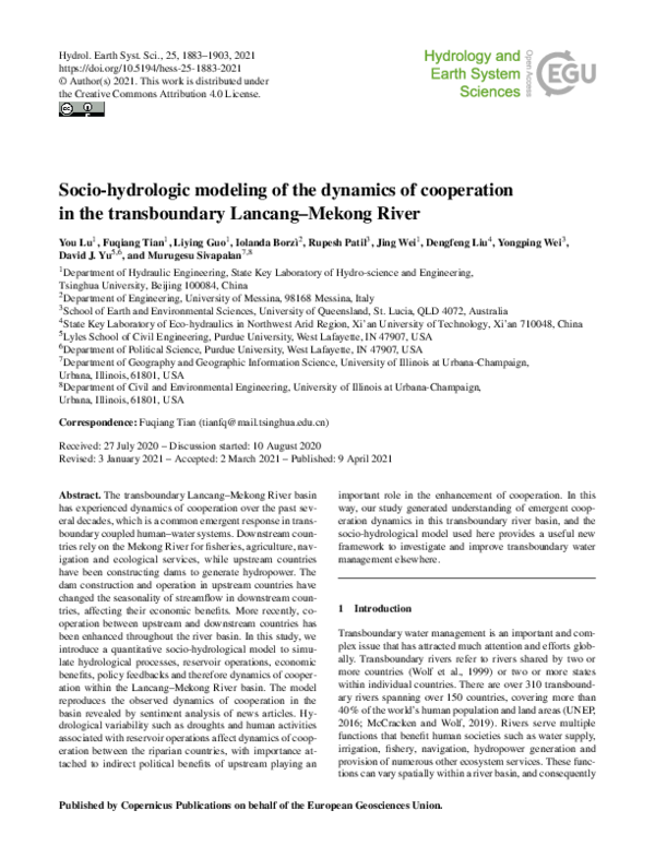 (PDF) Socio-Hydrologic Modeling of the Dynamics of Cooperation in the ...