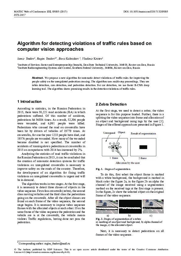 Pdf Algorithm For Detecting Violations Of Traffic Rules Based On