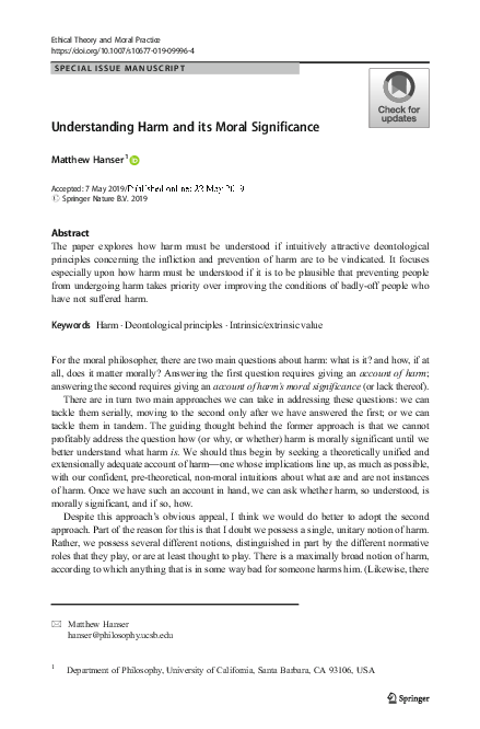 (PDF) Understanding Harm and its Moral Significance