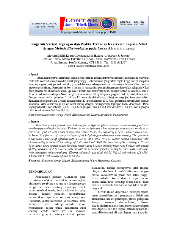 (PDF) Pengaruh Variasi Tegangan dan Waktu Terhadap Kekerasan Lapisan ...