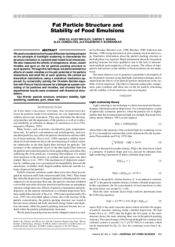 (PDF) Fat Particle Structure and Stability of Food Emulsions