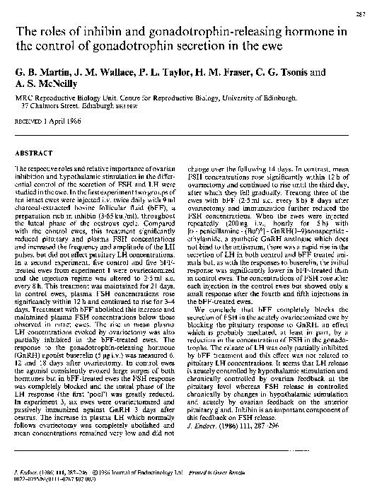 (PDF) The roles of inhibin and gonadotrophin-releasing hormone in the ...