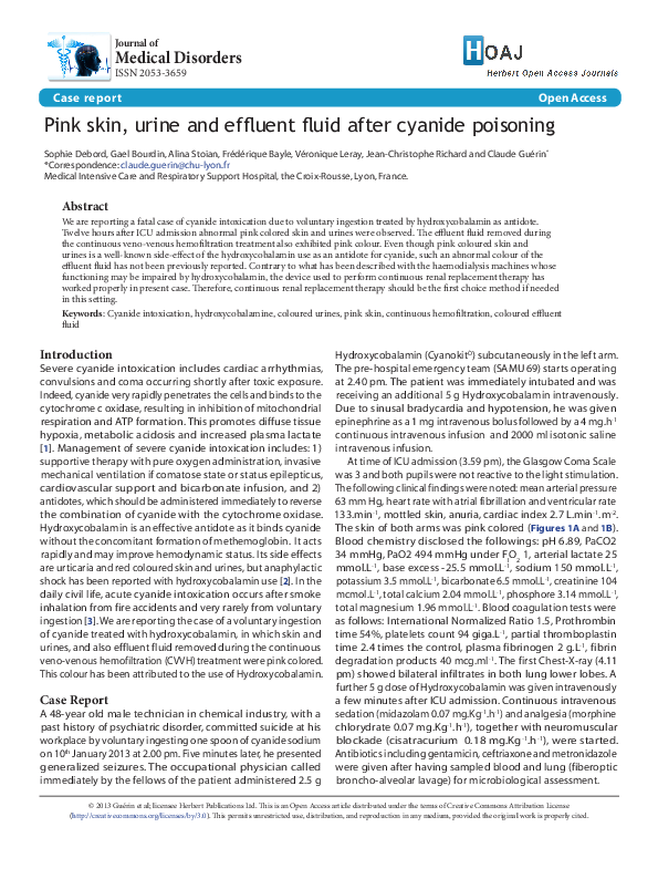 (PDF) Pink skin, urine and effluent fluid after cyanide poisoning