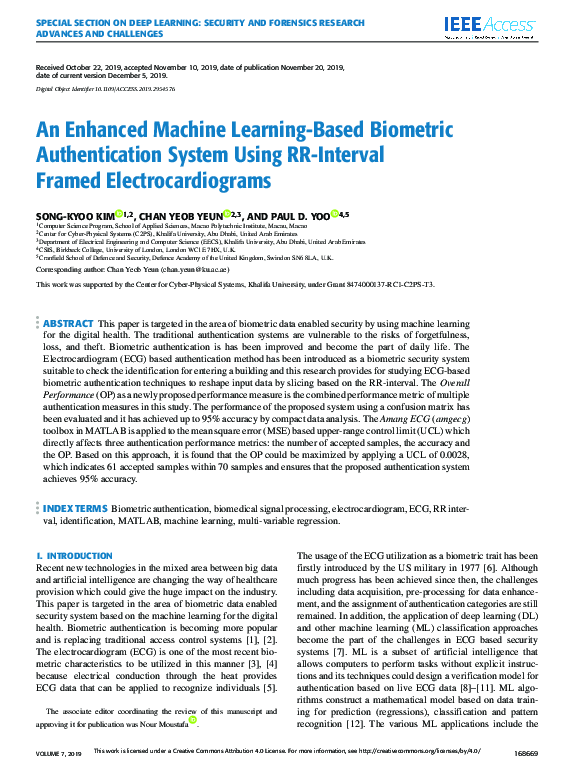 (PDF) An Enhanced Machine Learning-Based Biometric Authentication System Using RR-Interval ...