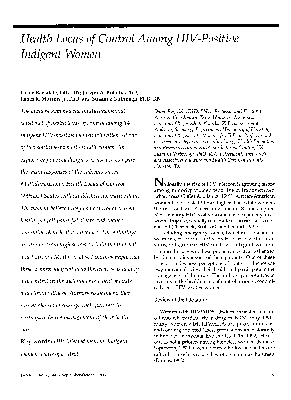 (PDF) Health Locus of Control Among HIV-Positive Indigent Women