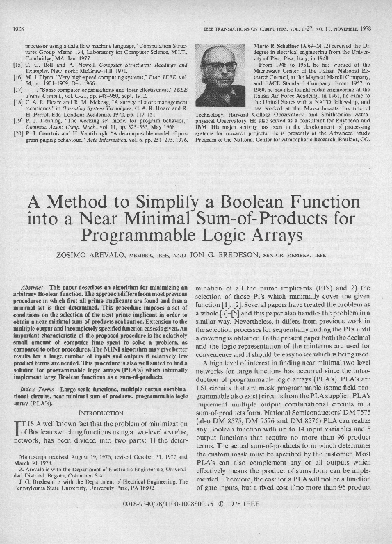 (PDF) A Method to Simplify a Boolean Function into a Near Minimal Sum-of-Products for ...