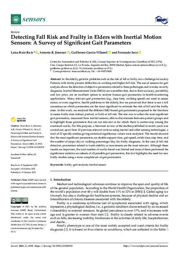 (PDF) Detecting Fall Risk and Frailty in Elders with Inertial Motion Sensors: A Survey of ...