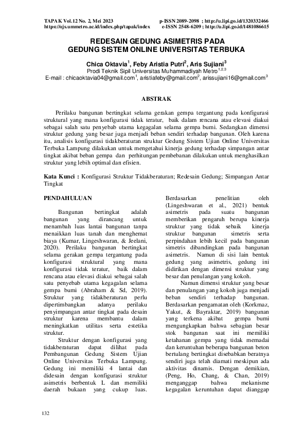 (PDF) Redesain Gedung Asimetris Pada Gedung Sistem Online Universitas Terbuka