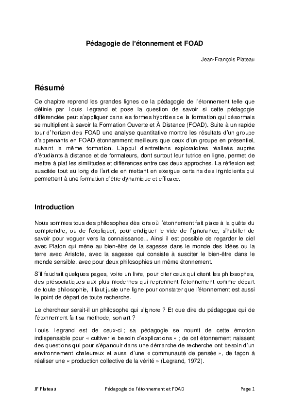 (PDF) Pédagogie de l'étonnement et FOAD