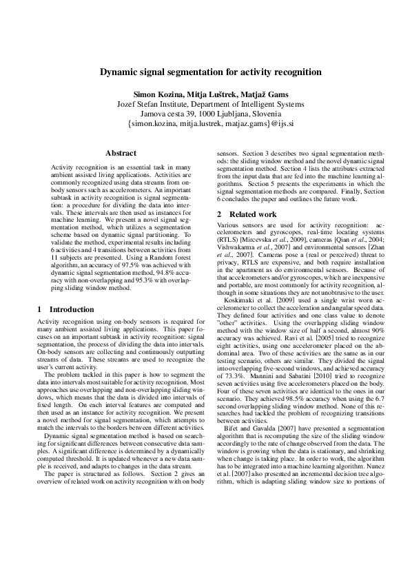 Pdf Dynamic Signal Segmentation For Activity Recognition