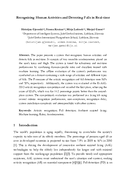 Pdf Recognizing Human Activities And Detecting Falls In Real Time Matjaz Gams