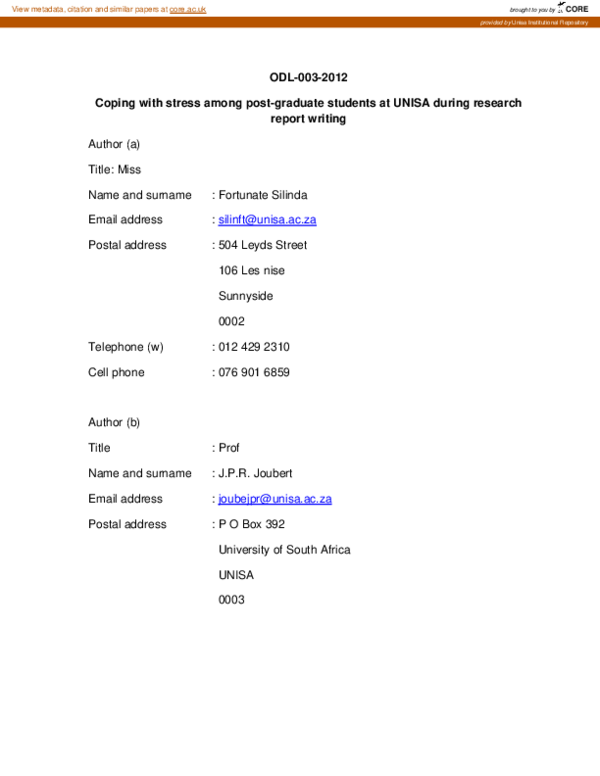 (PDF) Coping with stress among post-graduate students at UNISA during ...