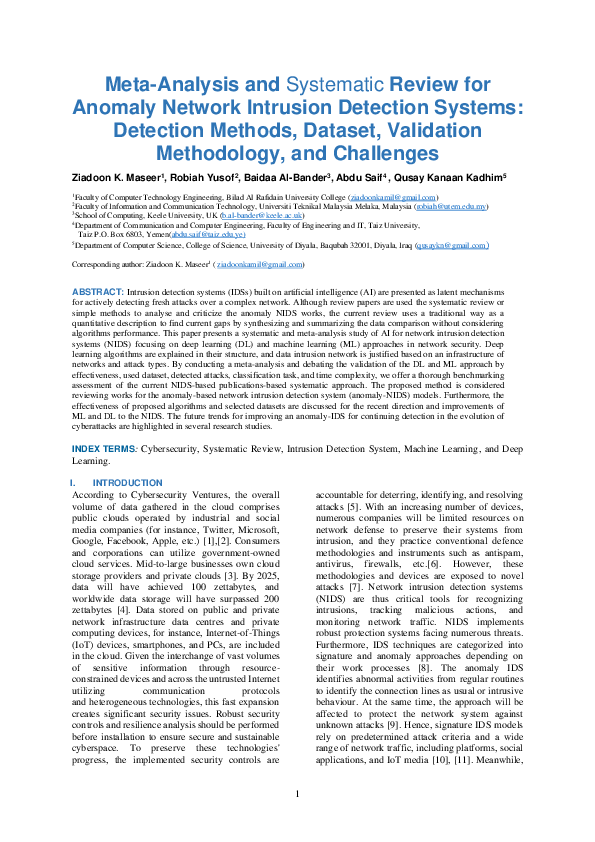 Pdf Meta Analysis And Systematic Review For Anomaly Network Intrusion
