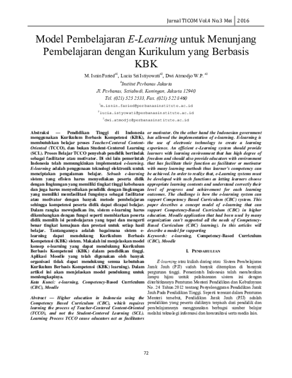 (PDF) Model Pembelajaran E-Learning Untuk Menunjang Pembelajaran Dengan ...