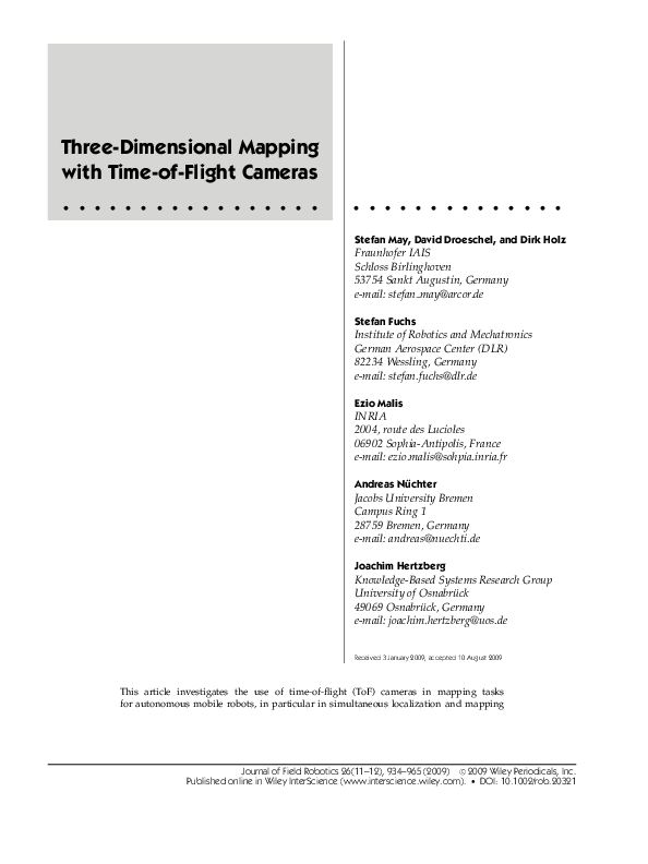 (PDF) Three-dimensional mapping with time-of-flight cameras