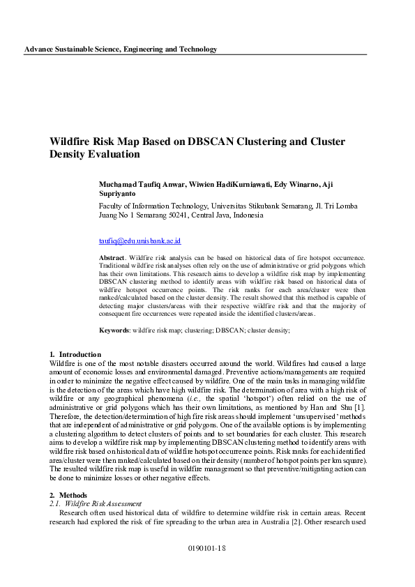 (PDF) Wildfire Risk Map Based on DBSCAN Clustering and Cluster Density Evaluation