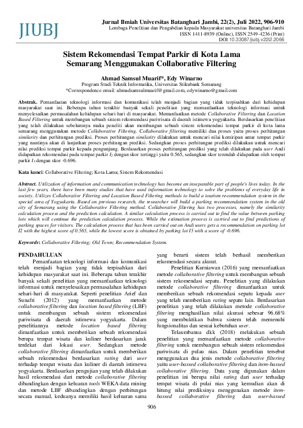 (PDF) Sistem Rekomendasi Tempat Parkir di Kota Lama Semarang ...