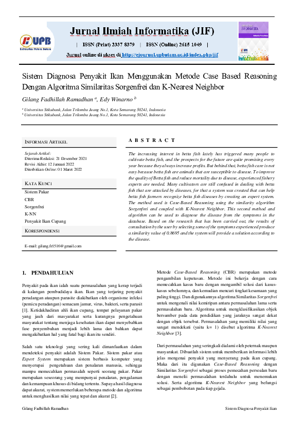 (PDF) Sistem Diagnosa Penyakit Ikan Menggunakan Metode Case Based Reasoning Dengan Algoritma ...