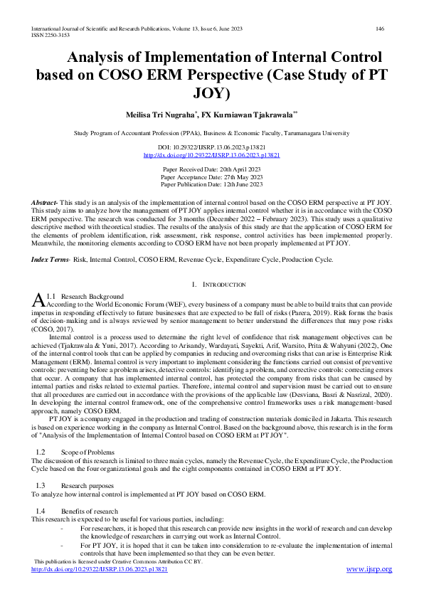 (PDF) Analysis of Implementation of Internal Control based on COSO ERM Perspective (Case Study ...