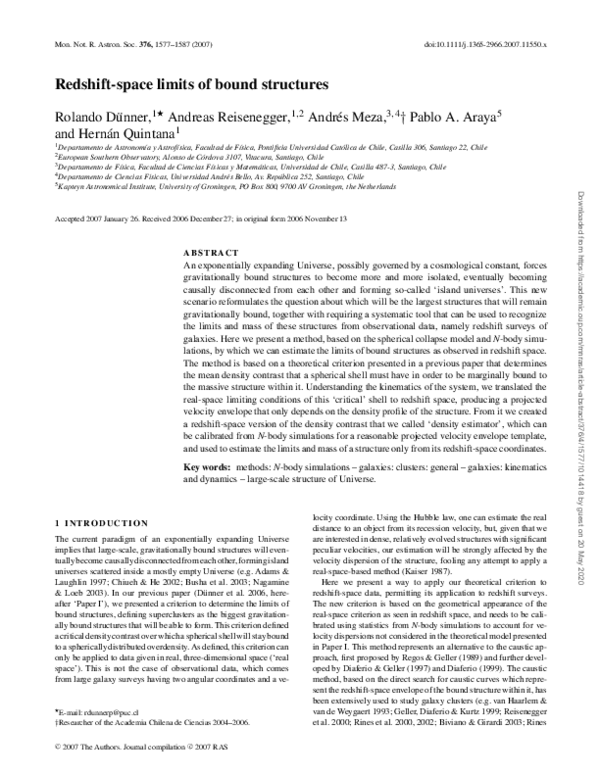 (PDF) Redshift-space limits of bound structures