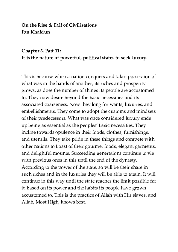 (PDF) On the Rise & Fall of Civilisations Ibn Khaldun - Translated Extract.