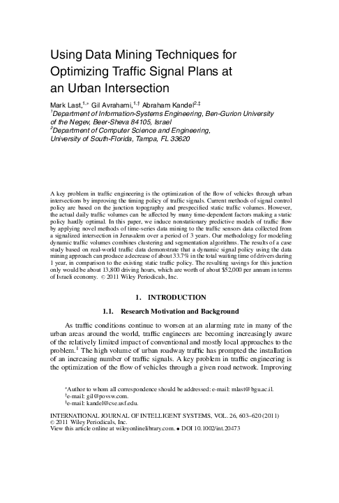 (PDF) Using data mining techniques for optimizing traffic signal plans at an urban intersection