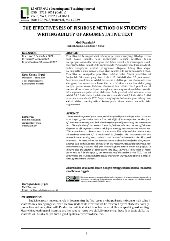 (PDF) The Effectiveness Of Fishbone Method On Students’ Writing Ability ...