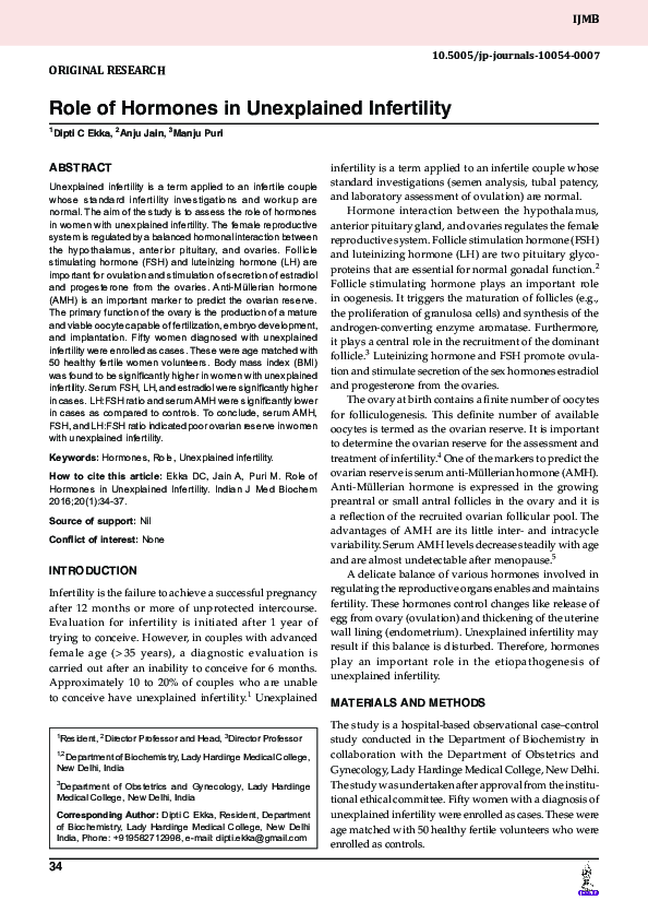 (PDF) Role of Hormones in Unexplained Infertility