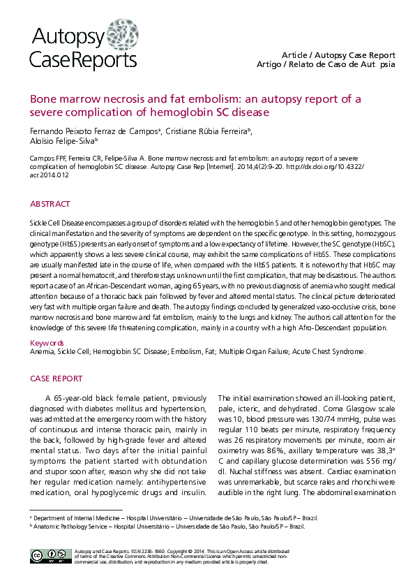 (PDF) Bone marrow necrosis and fat embolism: an autopsy report of a ...