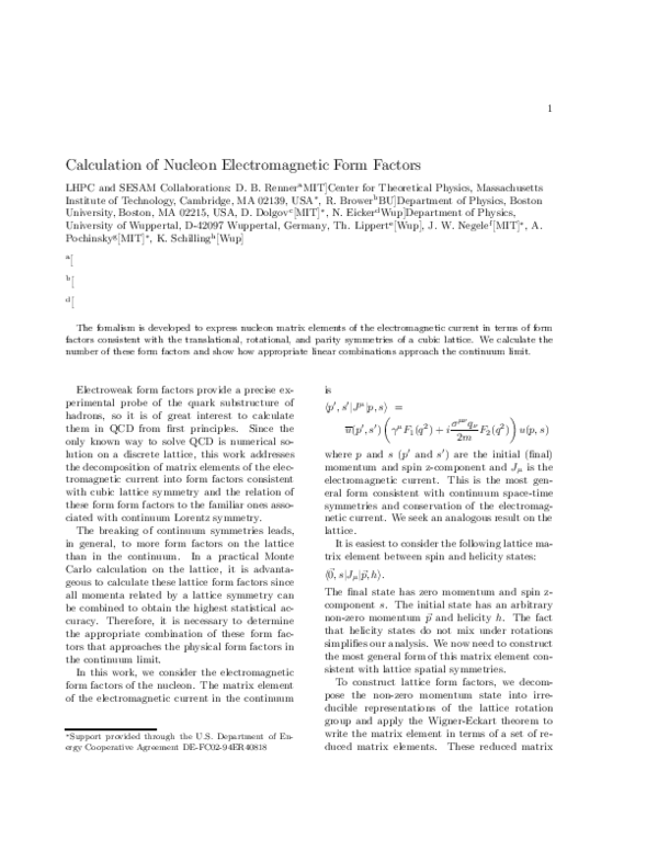 (PDF) Calculation of nucleon electromagnetic form factors | R. Brower - Academia.edu