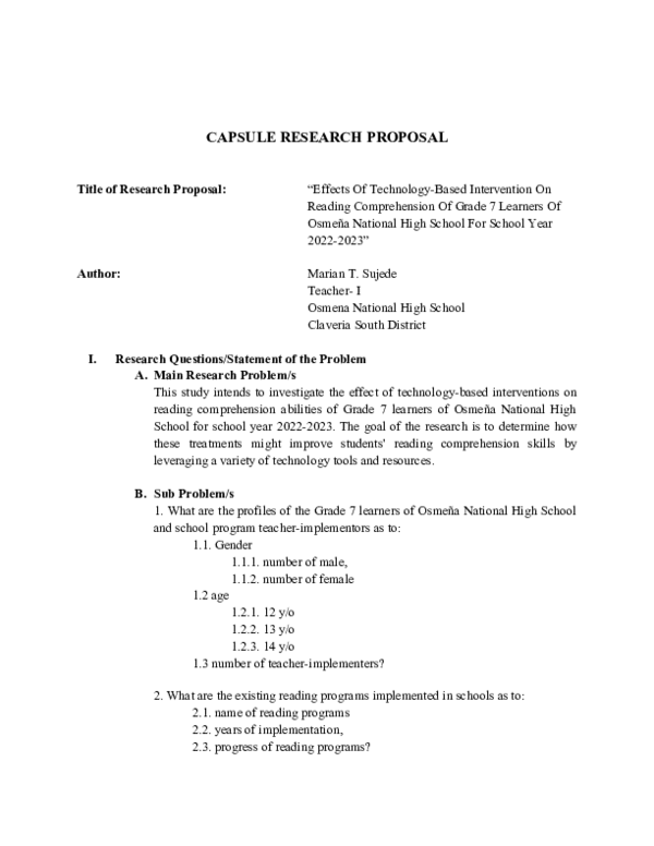 (DOC) Sample Research Capsule with Tool