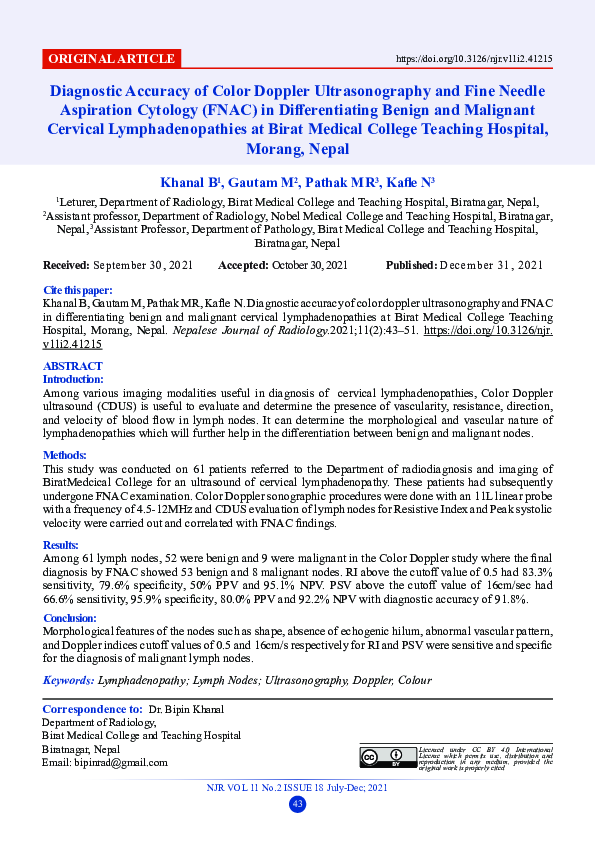 (PDF) Diagnostic accuracy of color doppler Ultrasonography and FNAC in differentiating benign ...