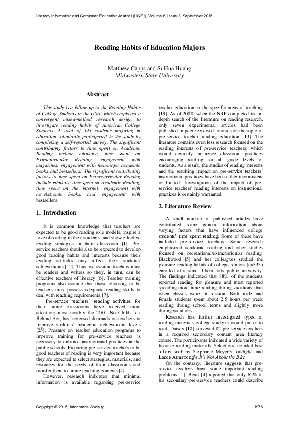 (PDF) Reading Habits of Education Majors