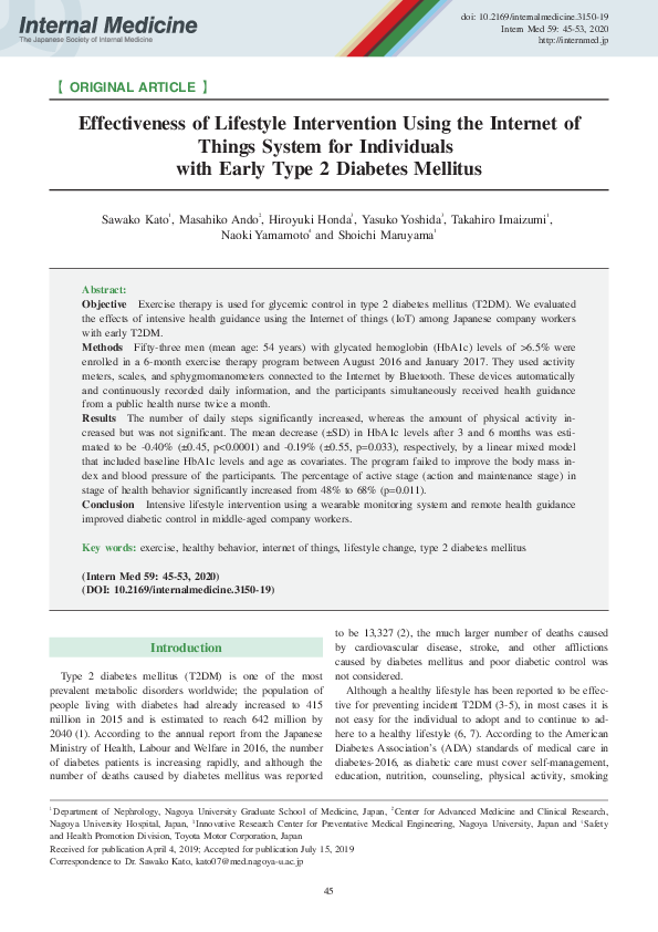 (PDF) Effectiveness of Lifestyle Intervention Using the Internet of Things System for ...