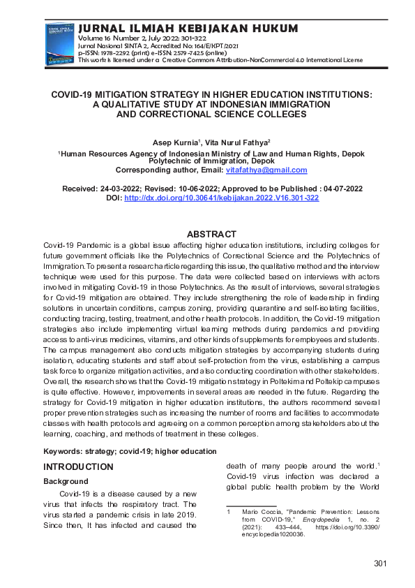 (PDF) Covid-19 Mitigation Strategy in Higher Education Institutions: A ...