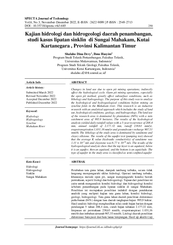 (PDF) Kajian hidrologi dan hidrogeologi daerah penambangan, studi kasus lipatan sinklin di ...