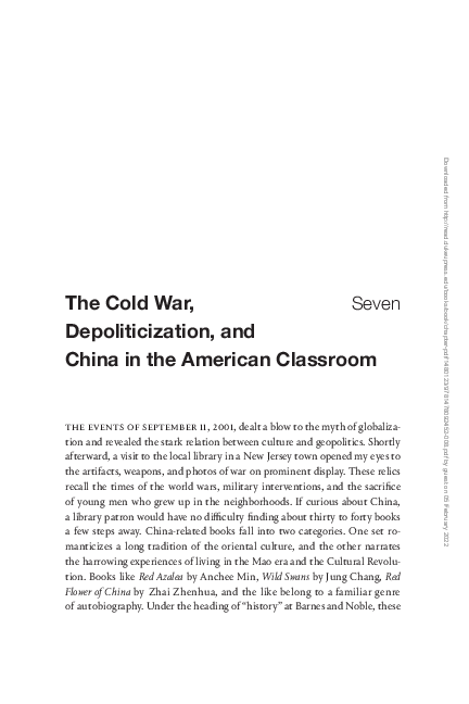 (PDF) The Cold War, Depoliticization, and China in the American ...