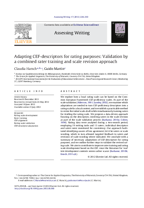 (PDF) Adapting CEF-descriptors for rating purposes: Validation by a ...