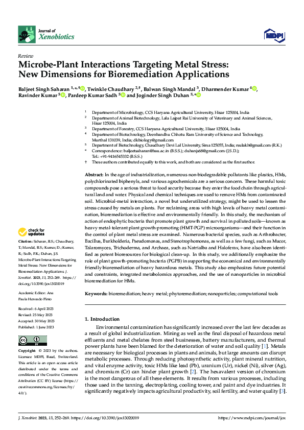 (PDF) Microbe-Plant Interactions Targeting Metal Stress: New Dimensions for Bioremediation ...