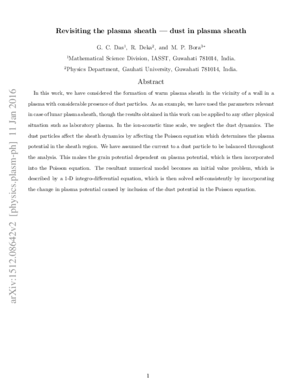 (PDF) Revisiting the plasma sheath—dust in plasma sheath