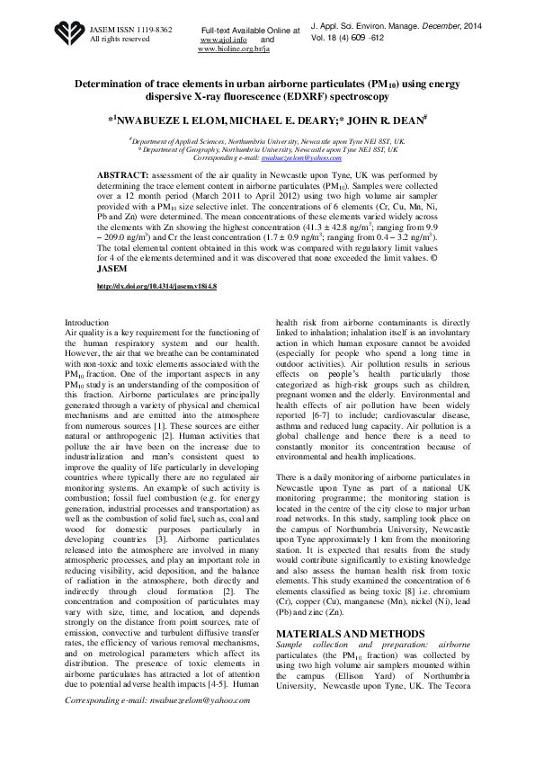 (PDF) Determination of trace elements in urban airborne particulates ...